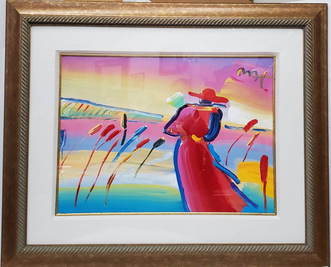 Peter Max Mixed Media Blend Painting Hand Signed Walking In Reeds Park ...