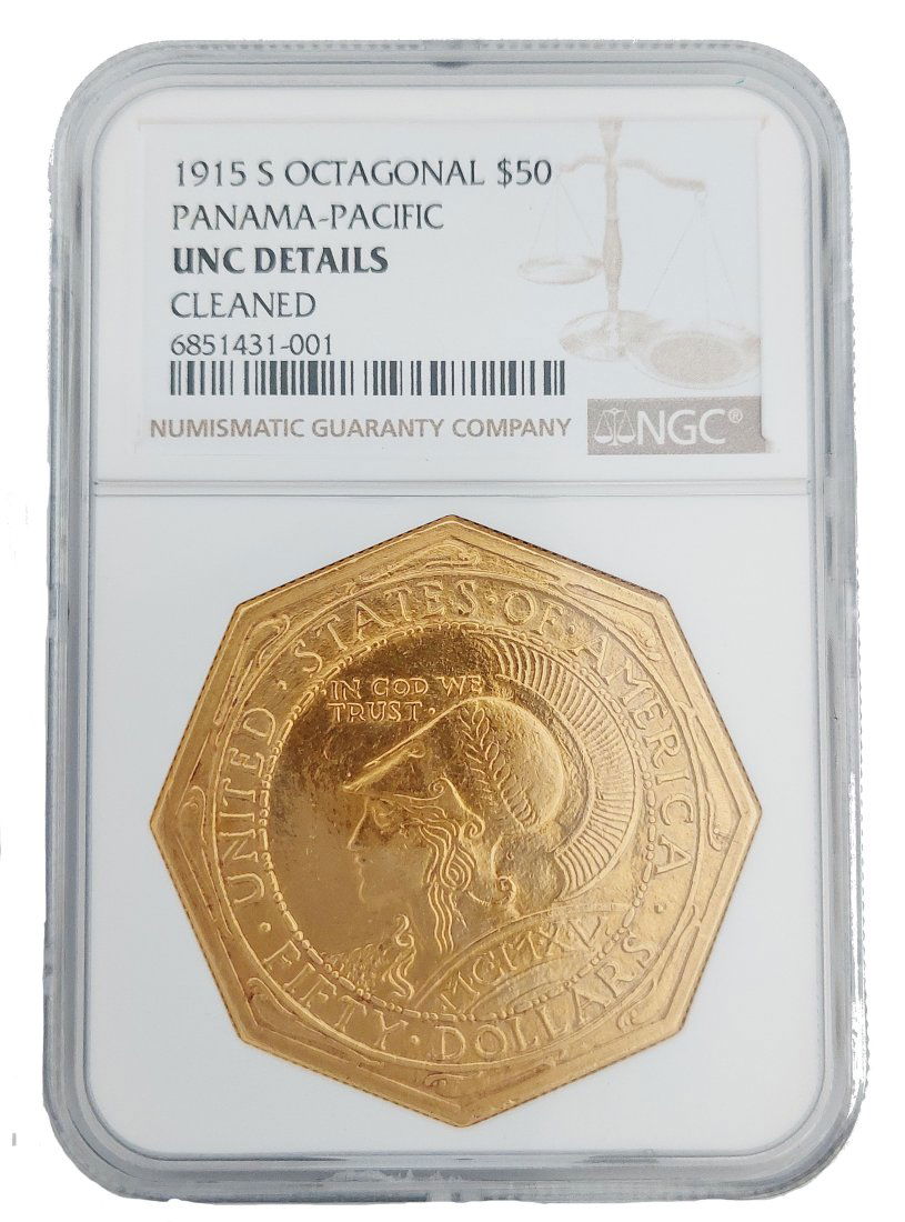 Rare Uncirculated 1915 Octagonal Panama Pacific $50 Gold Coin Ngc Auction