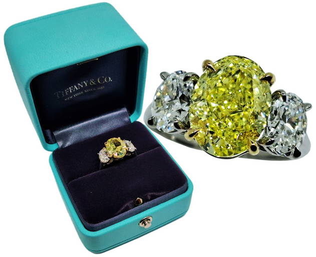 Tiffany 18k Platinum 5ct Fancy Intense Oval Yellow Diamond Ring 400k ...