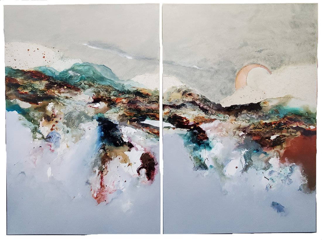 Joanne Rafferty Huge Diptych 2 Abstract Paintings Mixed Media Canvas ...