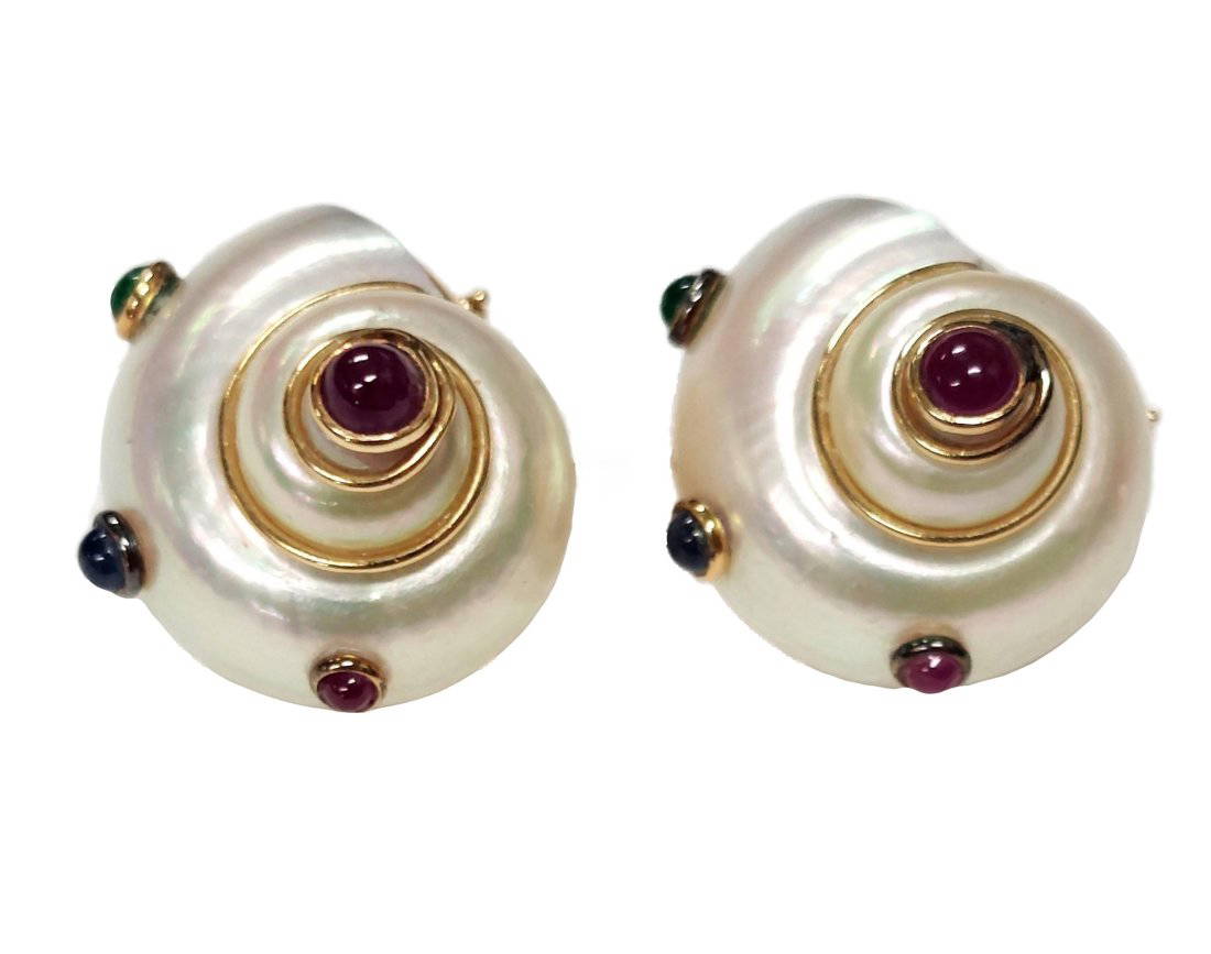 Designer Signed Maz Natural Ruby Sapphire Emerald Set 14k Gold Turbo ...