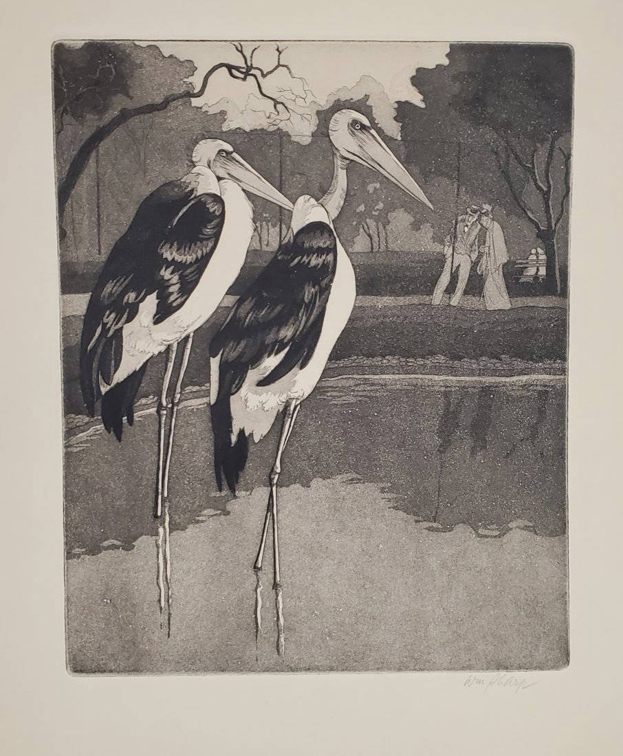 William Sharp Etching Aquatint Maribou Exotic Bird Lincoln Park Chicago ...