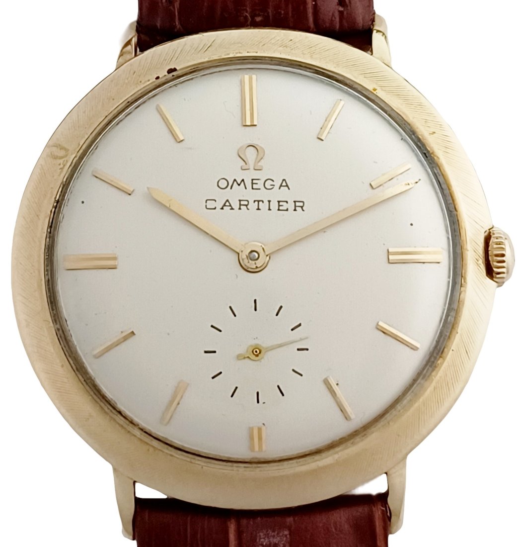 Very Rare Omega For Cartier 14k Gold Double Signed Numbered Mens Manual ...