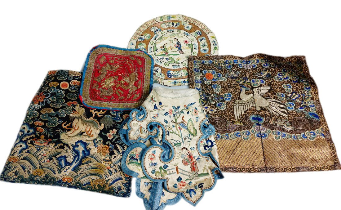 Various Antique Chinese Embroidered Fabric Rank Badges From Silk Robes ...