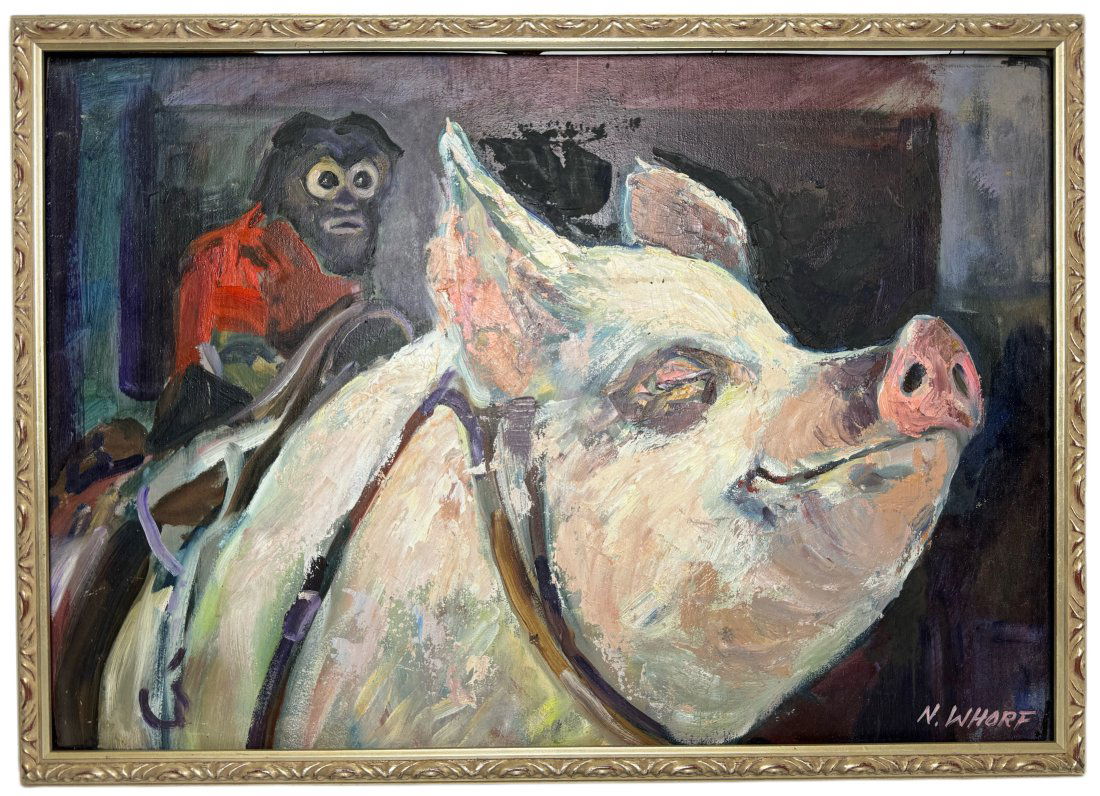 Nancy Whorf (1930-2009) Signed Oil On Board Circus Painting Monkey ...