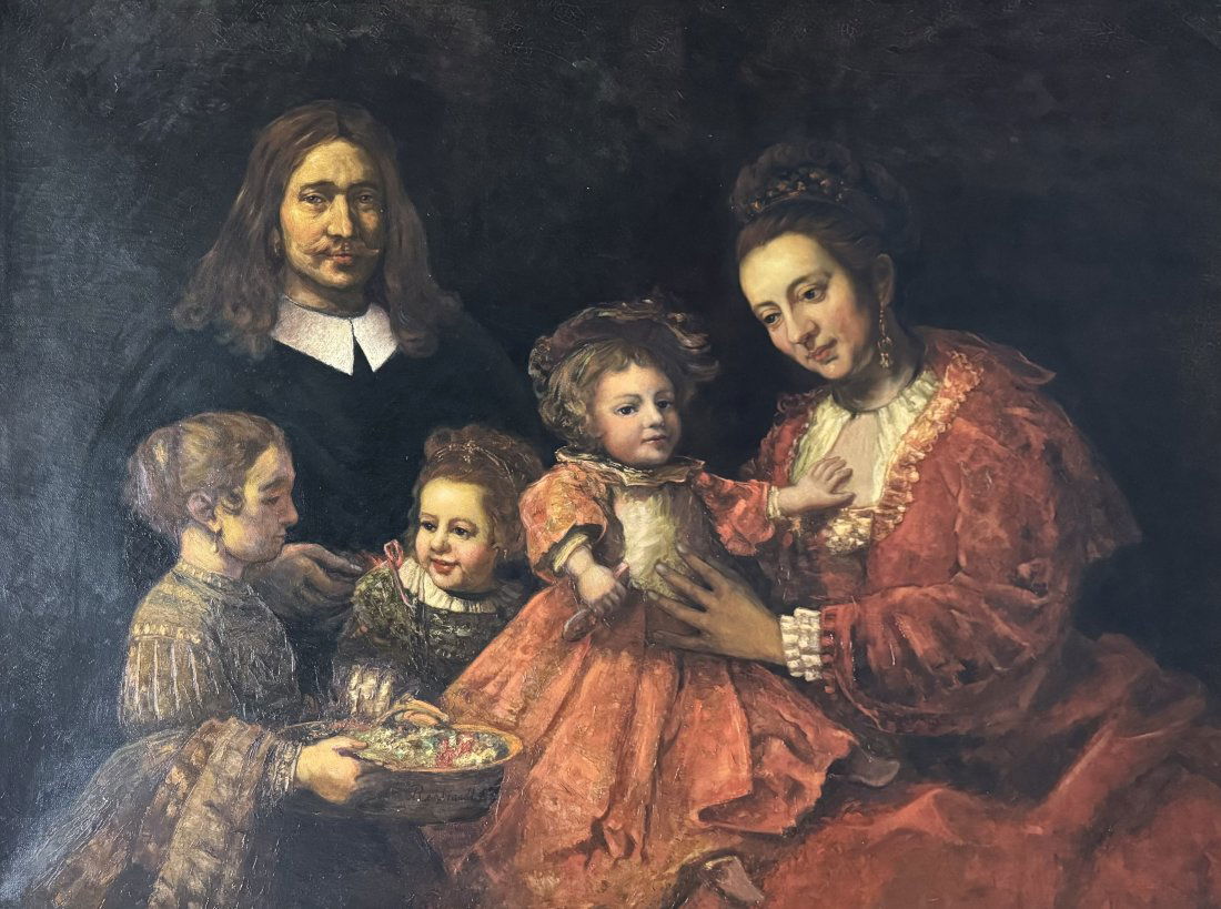 Follower Of Rembrandt Huge Family Portrait Interior Oil Painting Dutch ...