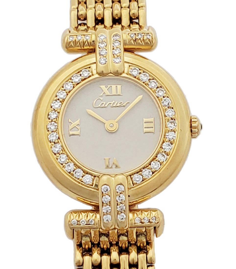 Scarce 18k Gold Cartier Rivoli Factory Diamond Ladies Wrist Watch W Box ...