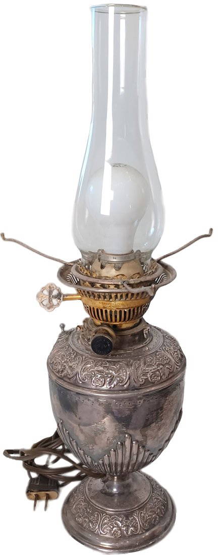 Antique Silver-plate Oil Lamp Sheffield Signed Front Knob Electrified ...