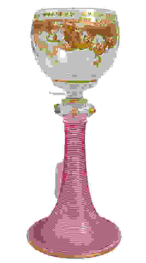 Moser Type Pink Swirl Art Glass Stem Decorative Gilt Goblet Auction