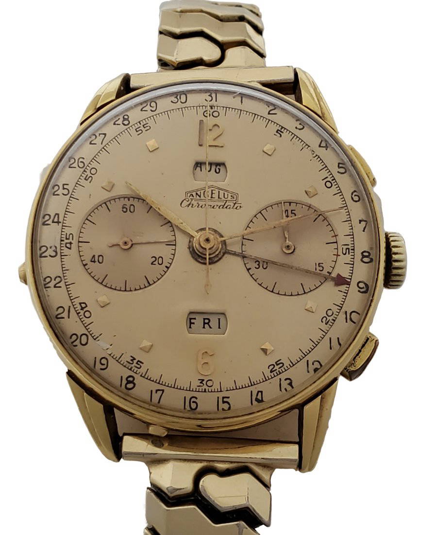 Rare Angelus Chronodate 14k Gold Chronograph Triple Calendar Vintage ...