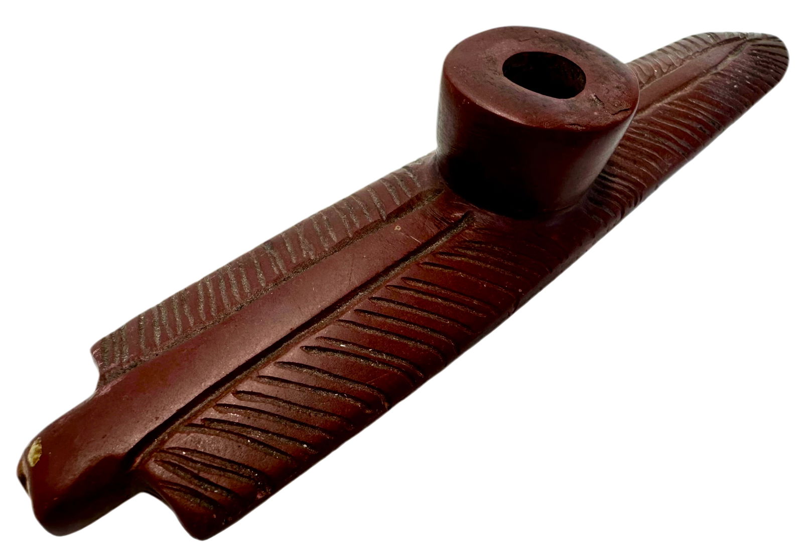 Pipestone Carved Peace Pipe Arrow Feather Motif Catlinite Native ...