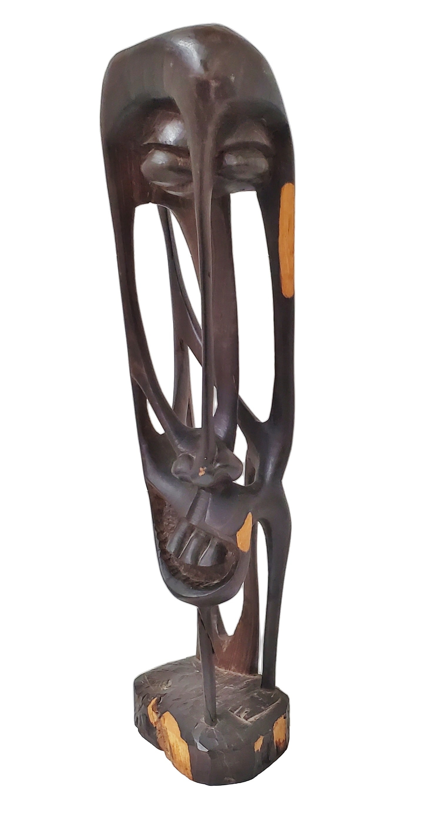 African Sculpture Mpingo Wood Tanzania Carved Statue Abstract Face Auction