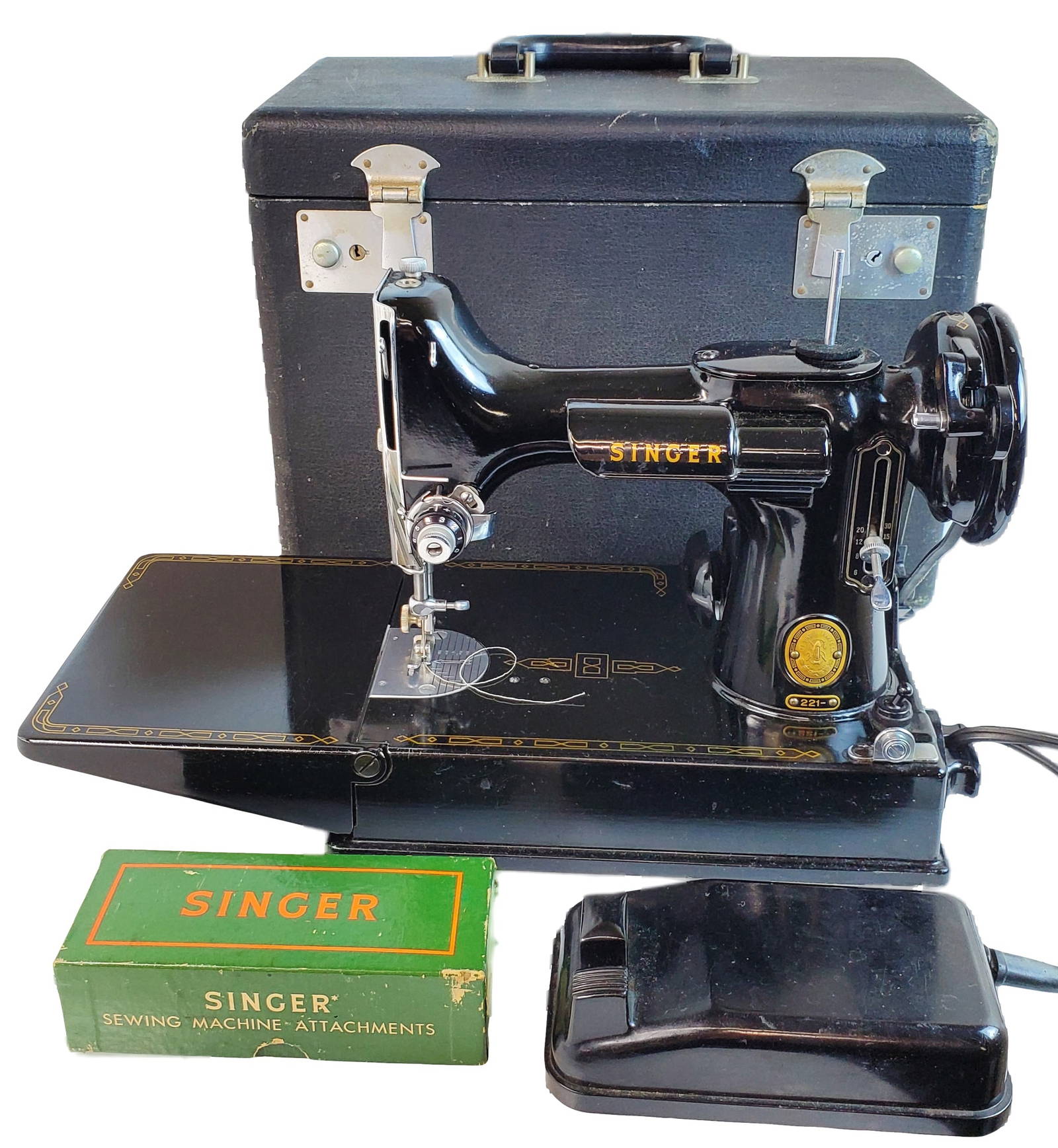 Vintage Singer Featherweight 221 Sewing Machine Hard Case Accessories ...