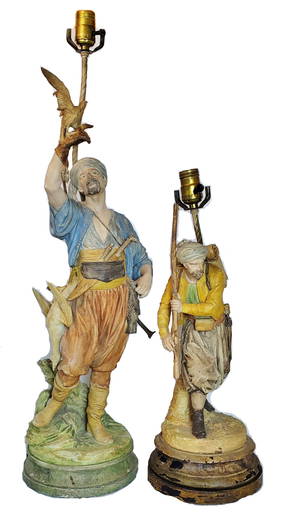 After Emile Guillemin Cold Painted Spelter Figural Sculpture Lamp Pair ...