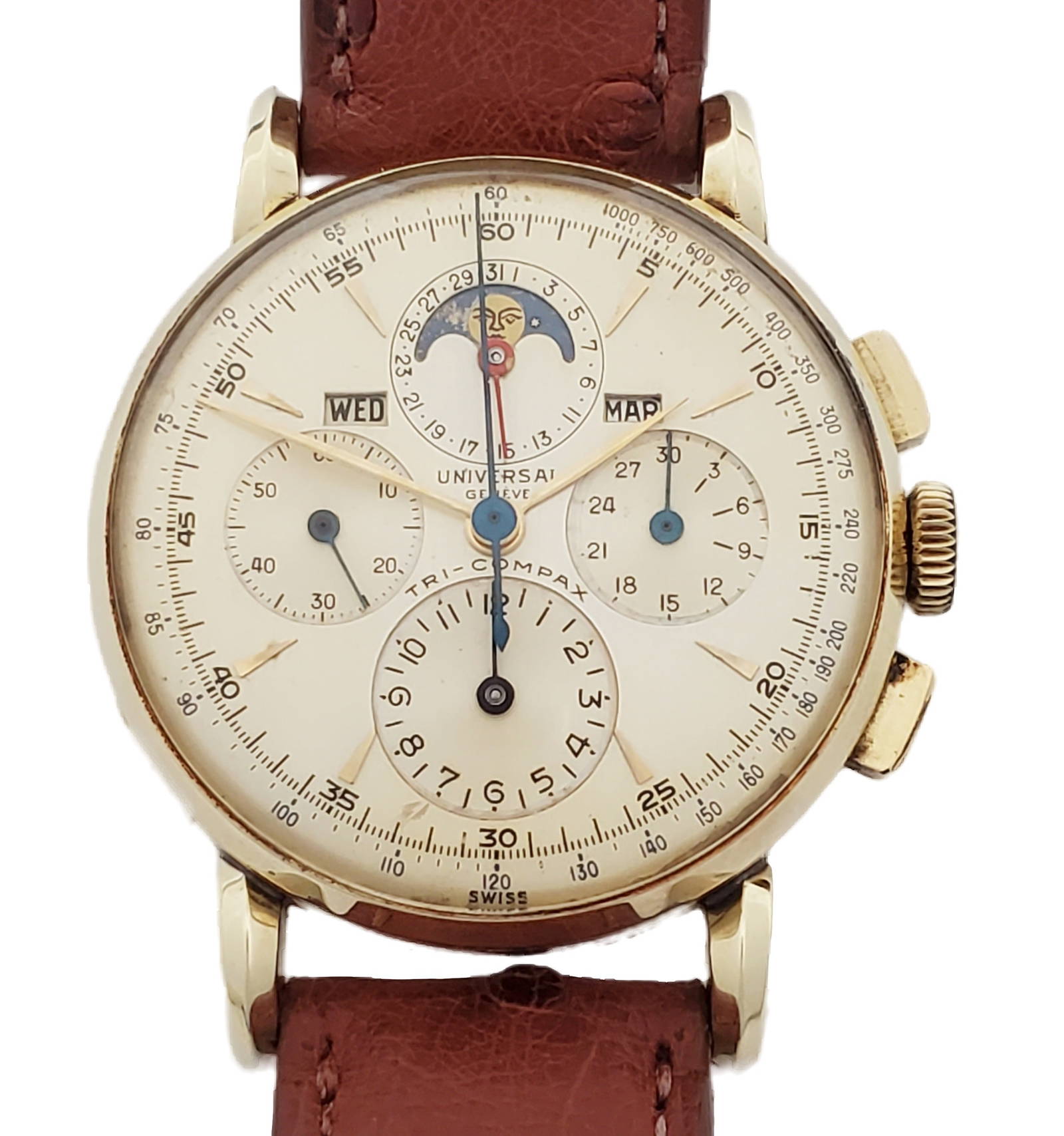 Universal Geneve Tri Compax 14k Gold Moonphase Chronograph Calendar ...