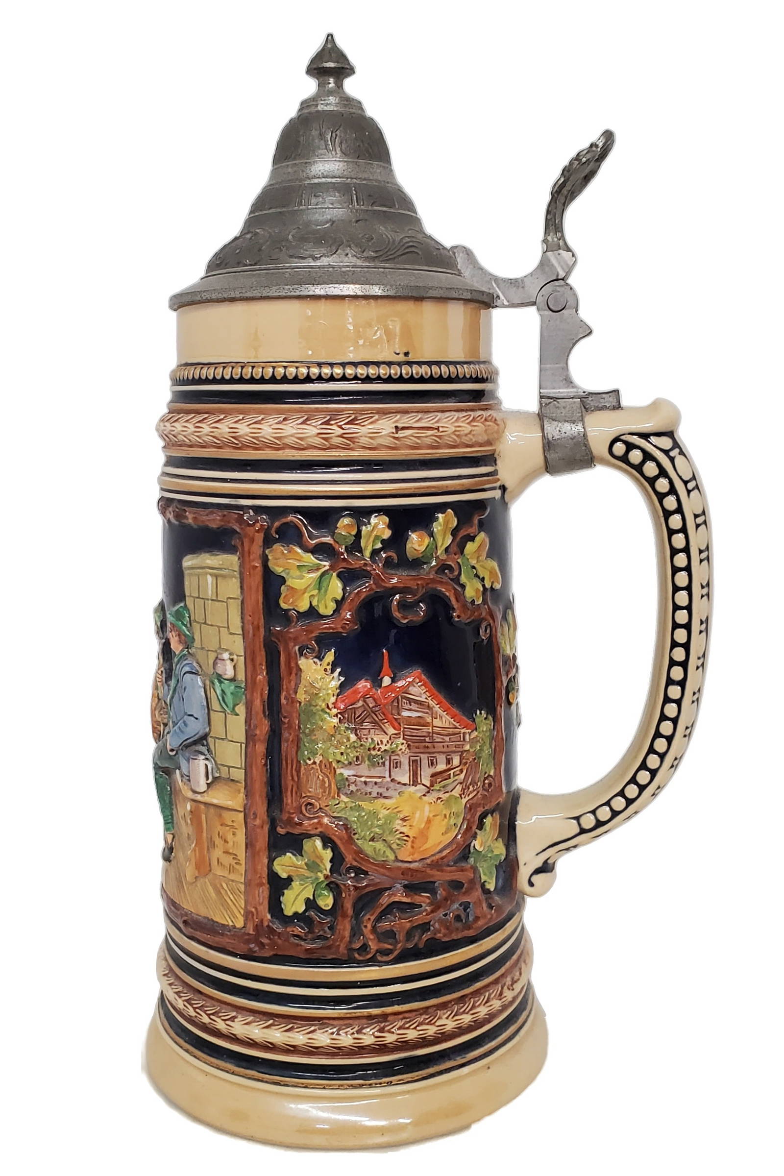 Vintage German Handpainted Pottery 1 Liter Lidded Beer Stein Germany ...