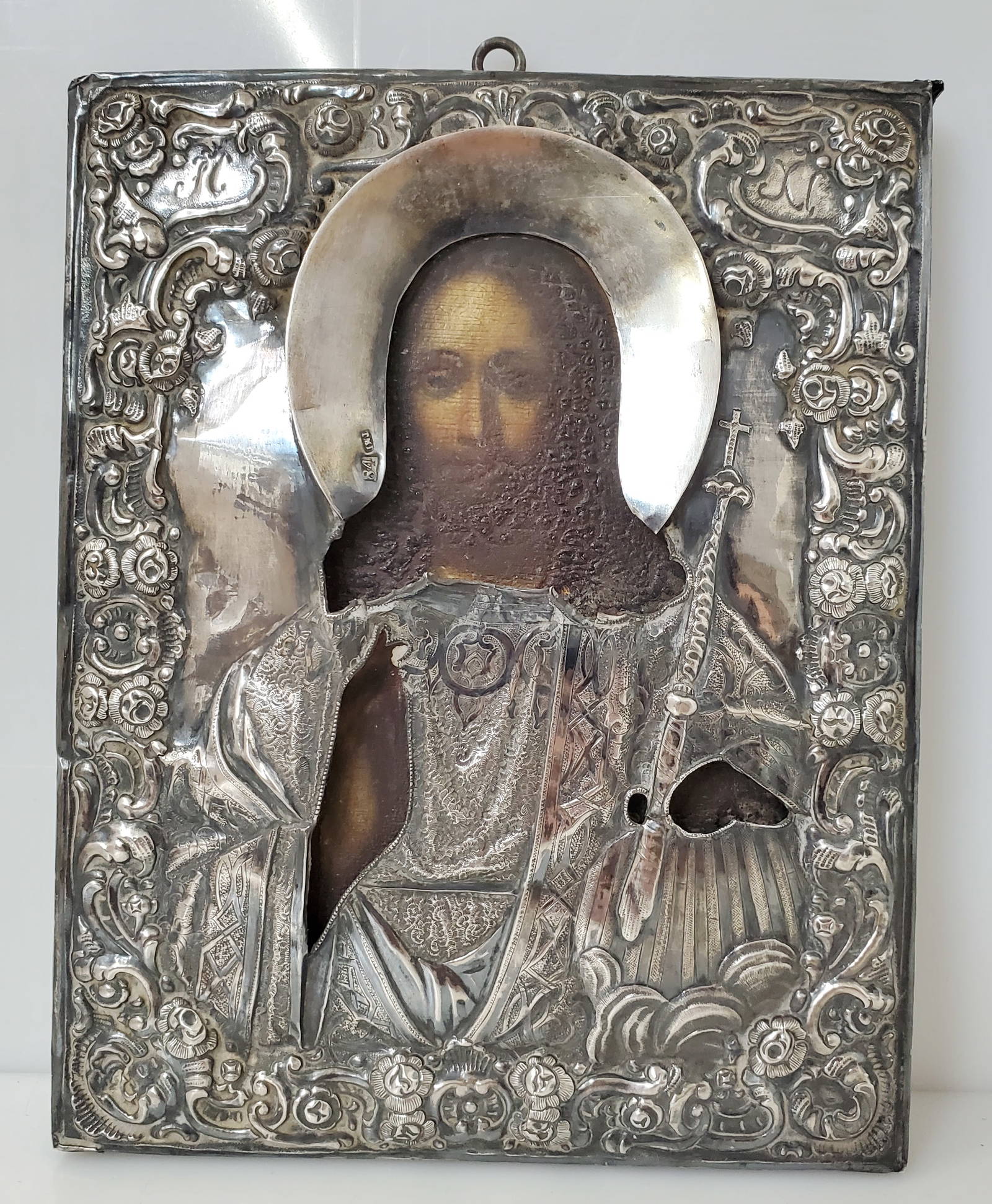 Russian Silver Hallmark Repousse Religious Icon Circa 1890s Auction