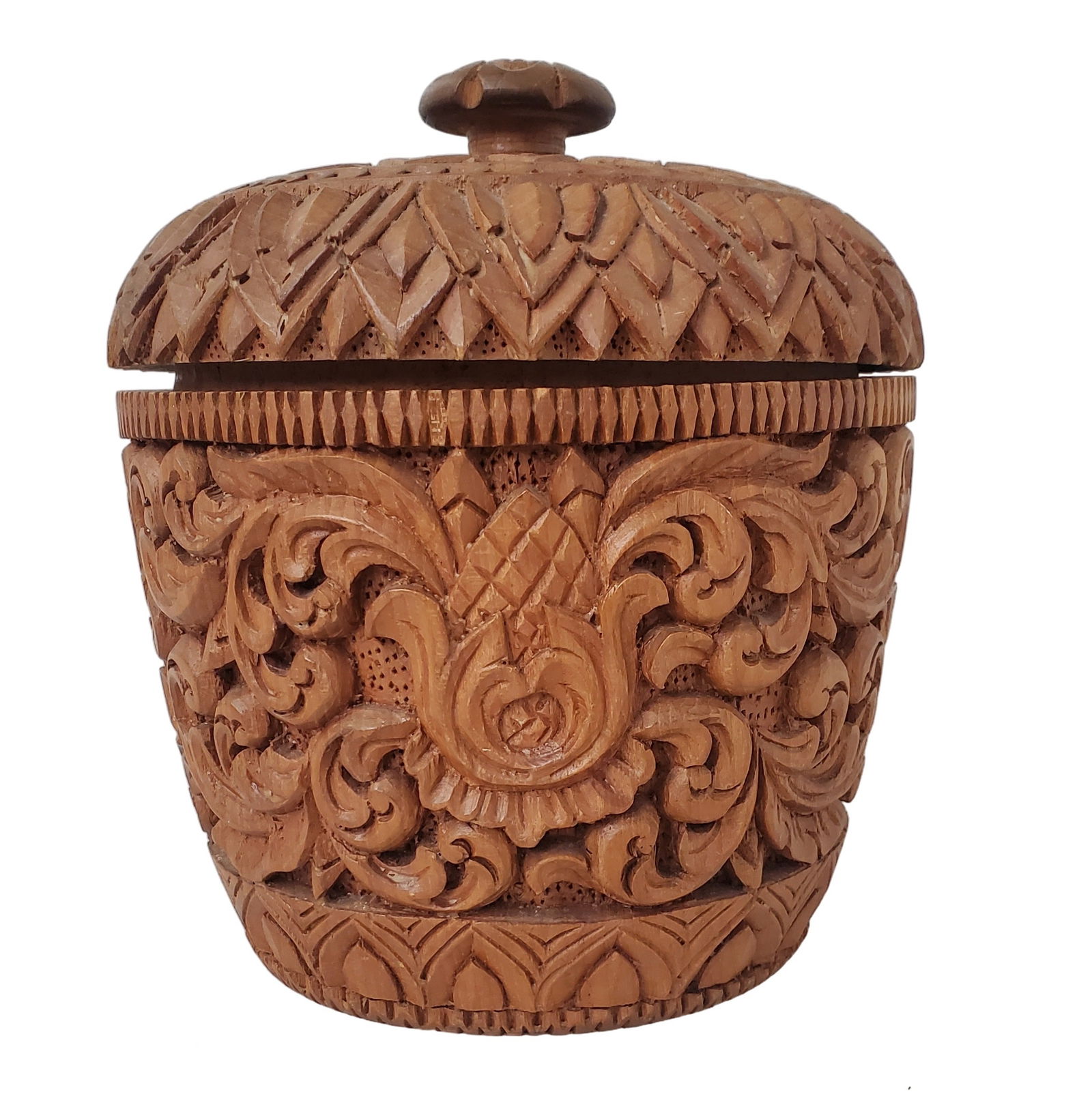 Vintage Carved Hardwood Lidded Jar Indonesian Bali Folk Craft Tradition ...