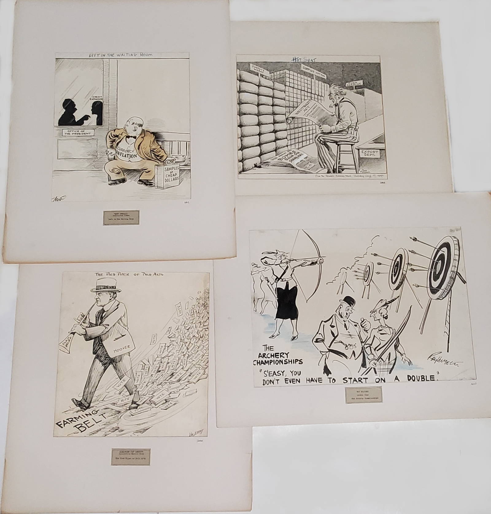 4 Original Pen Ink Drawings Political Cartoons Artists Poke Freeman Mun ...