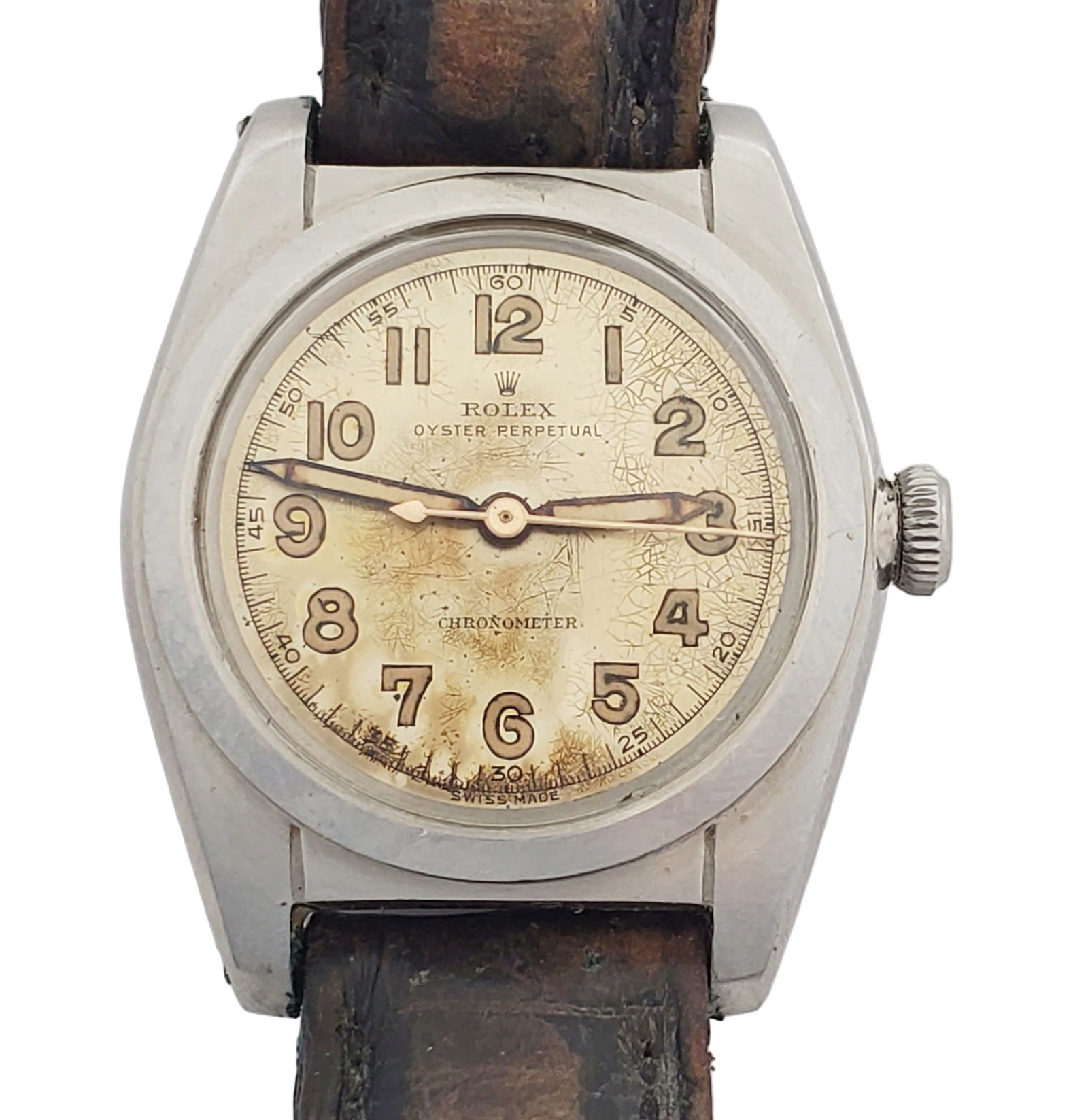 Rolex Oyster Perpetual Bubbleback 2940 Chronometer Tropical Dial Watch W Orig Cosc Papers And ...