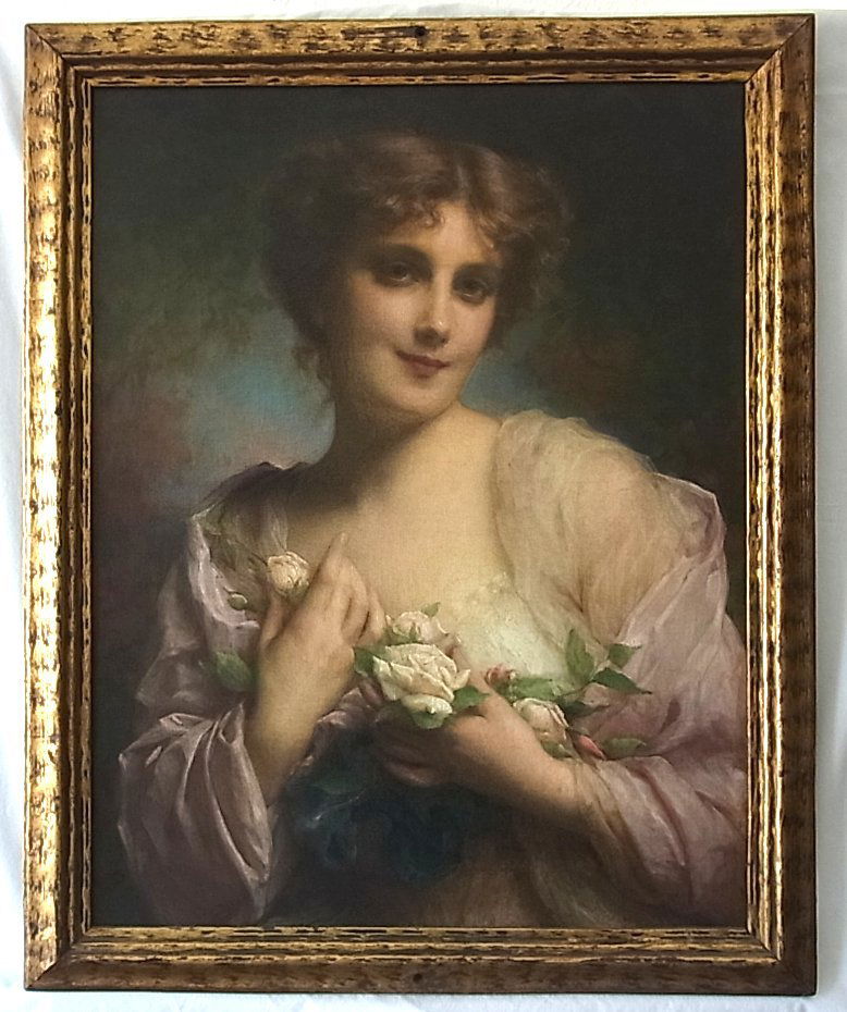 Etienne Adolph Piot Young Woman Holding Roses 26 x 20 O
