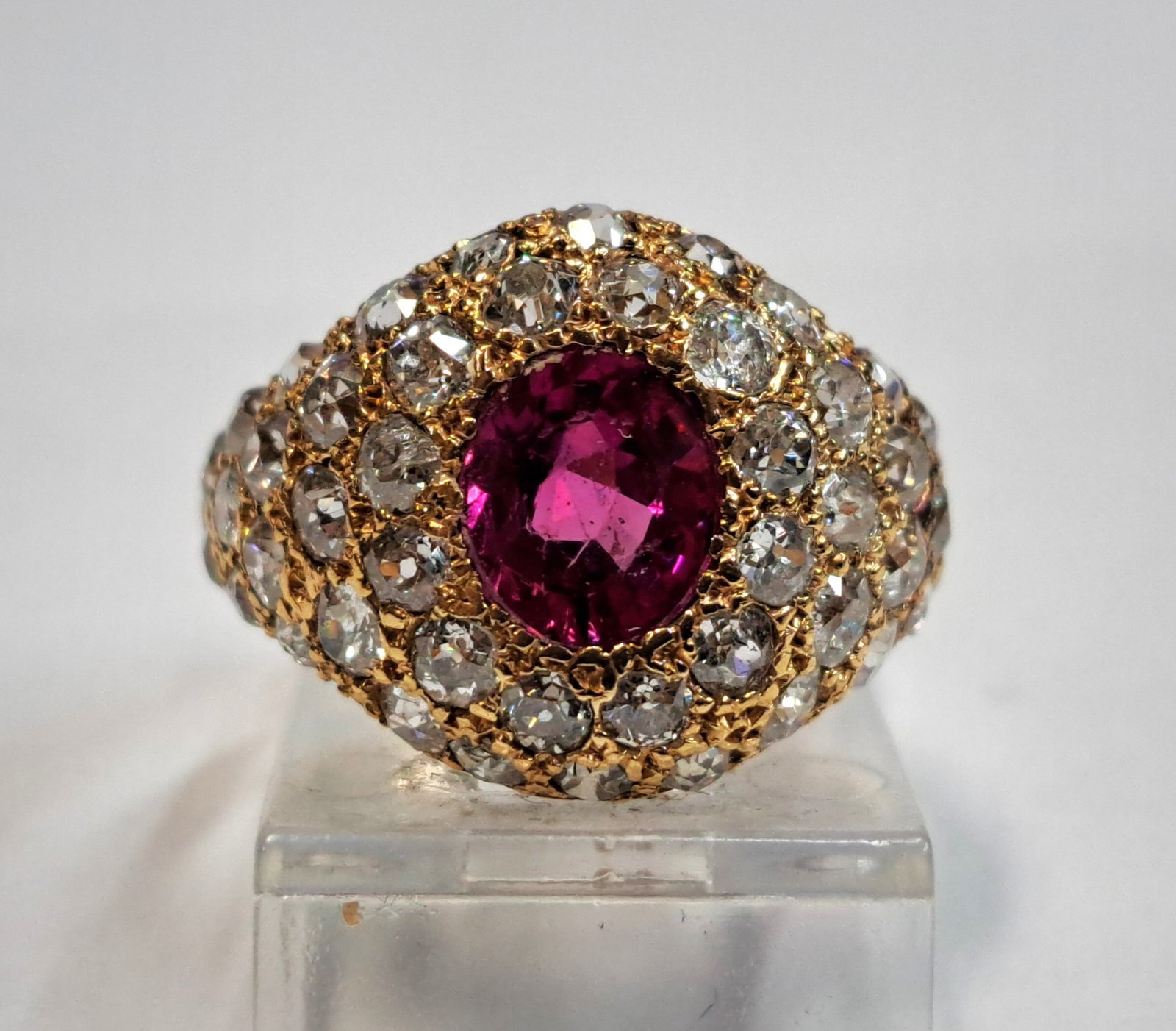 2.2ct Old Euro Diamond 1ct Natural No Heat Ruby Vintage 18k Gold Ring ...