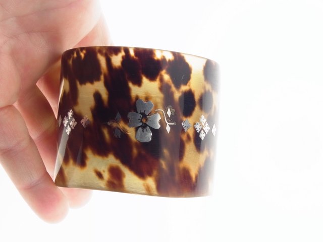Antique Pre Ban Tortoise Shell Wide Cuff Bracelet with