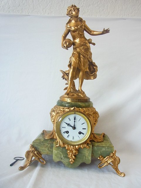 Louis Auguste Moreau Figural Clock Gilt Dore French Sta