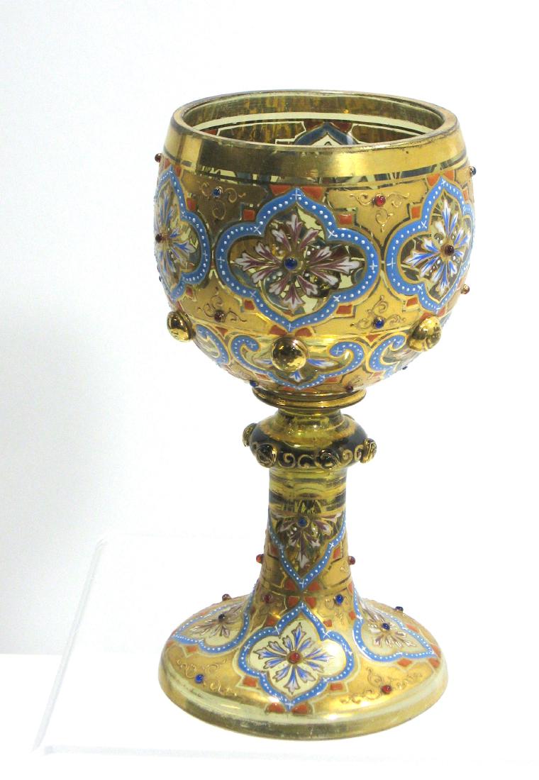 Moser jeweled glass goblet,