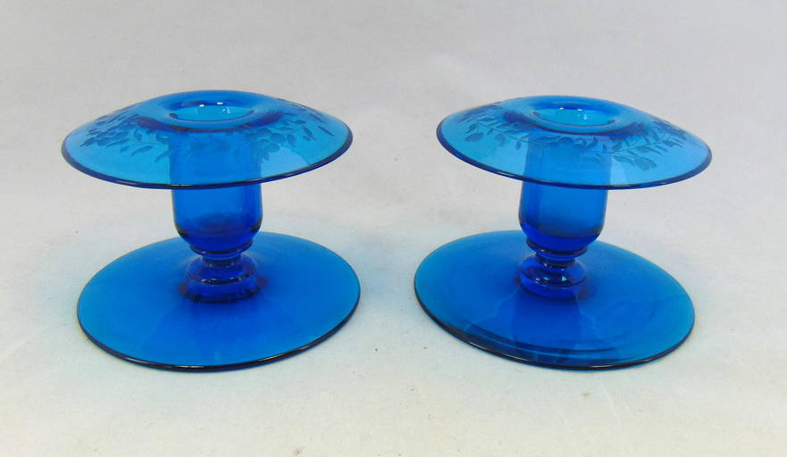 Sinclair Blue Glass Candlesticks