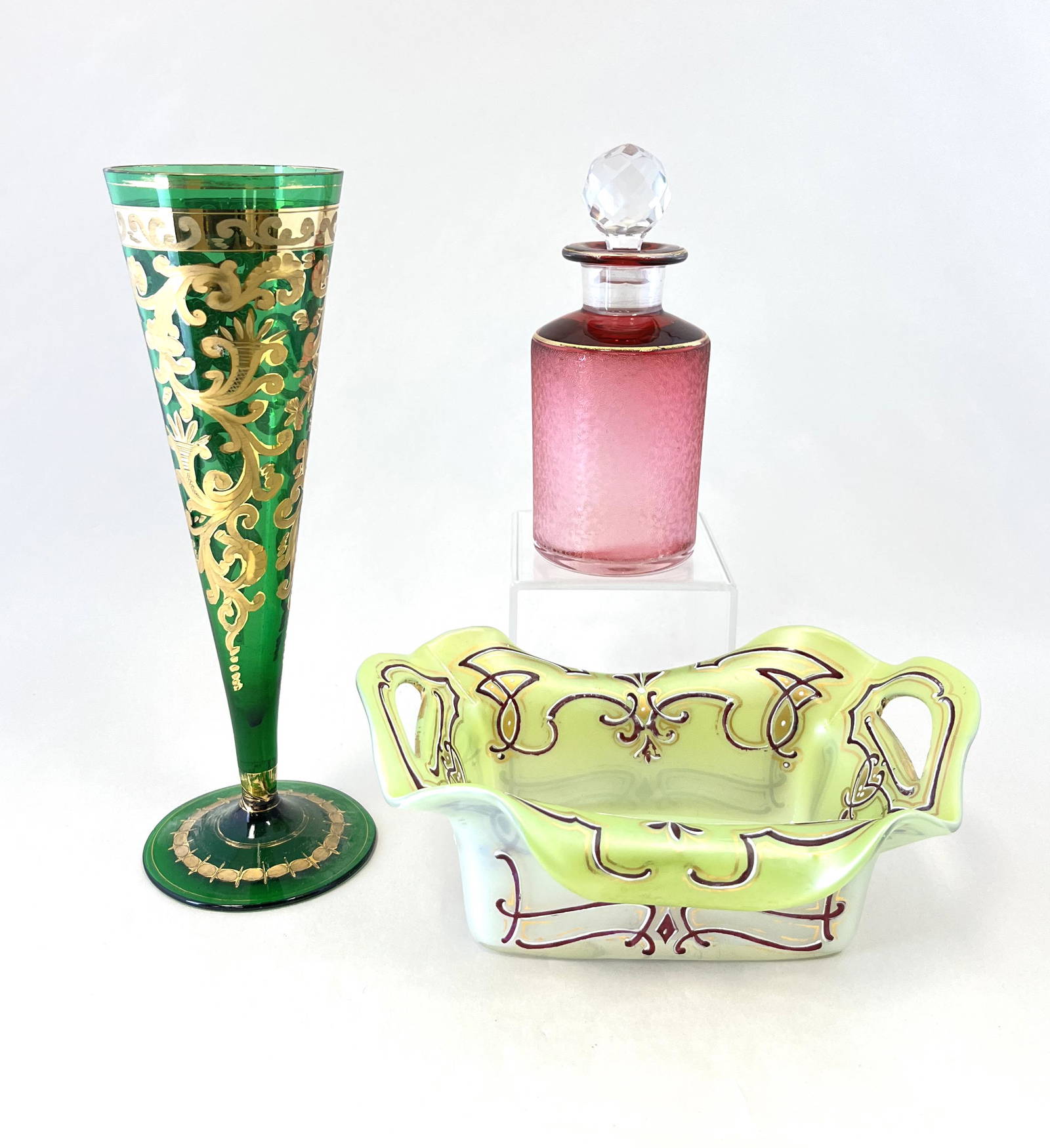 Three Piece Grouping Of Glass Auction