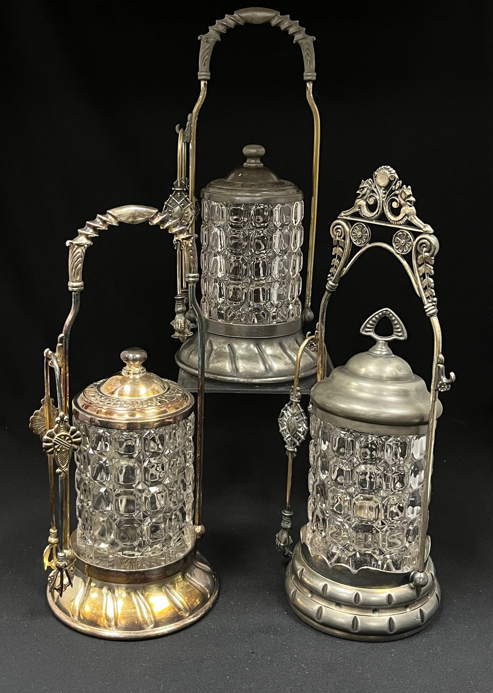 Three Pairpoint Block Cut Pickle Castors Auction