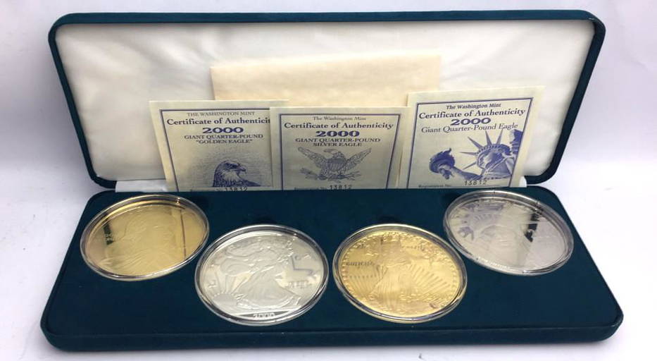 16oz Fine Silver .999 W/2 24k Overlay Coin Set