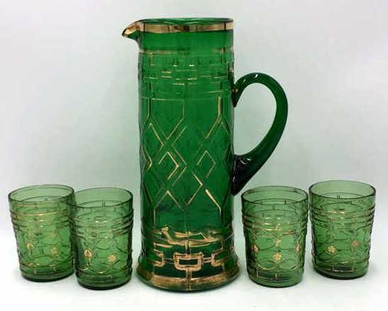 Vintage Bohemian Crystal Pitcher And Cups Set