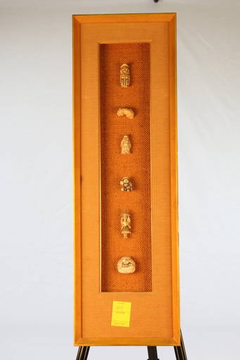 6 Pieces Framed Carvings On Bone/antler/vegetable Ivory
