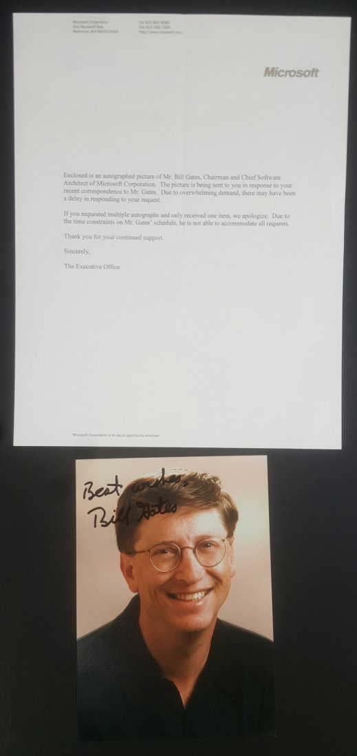 BILL GATES AUTOGRAPH AND LETTER FROM MICROSOFT bill-gates-autograph-and-letter-from-microsoft