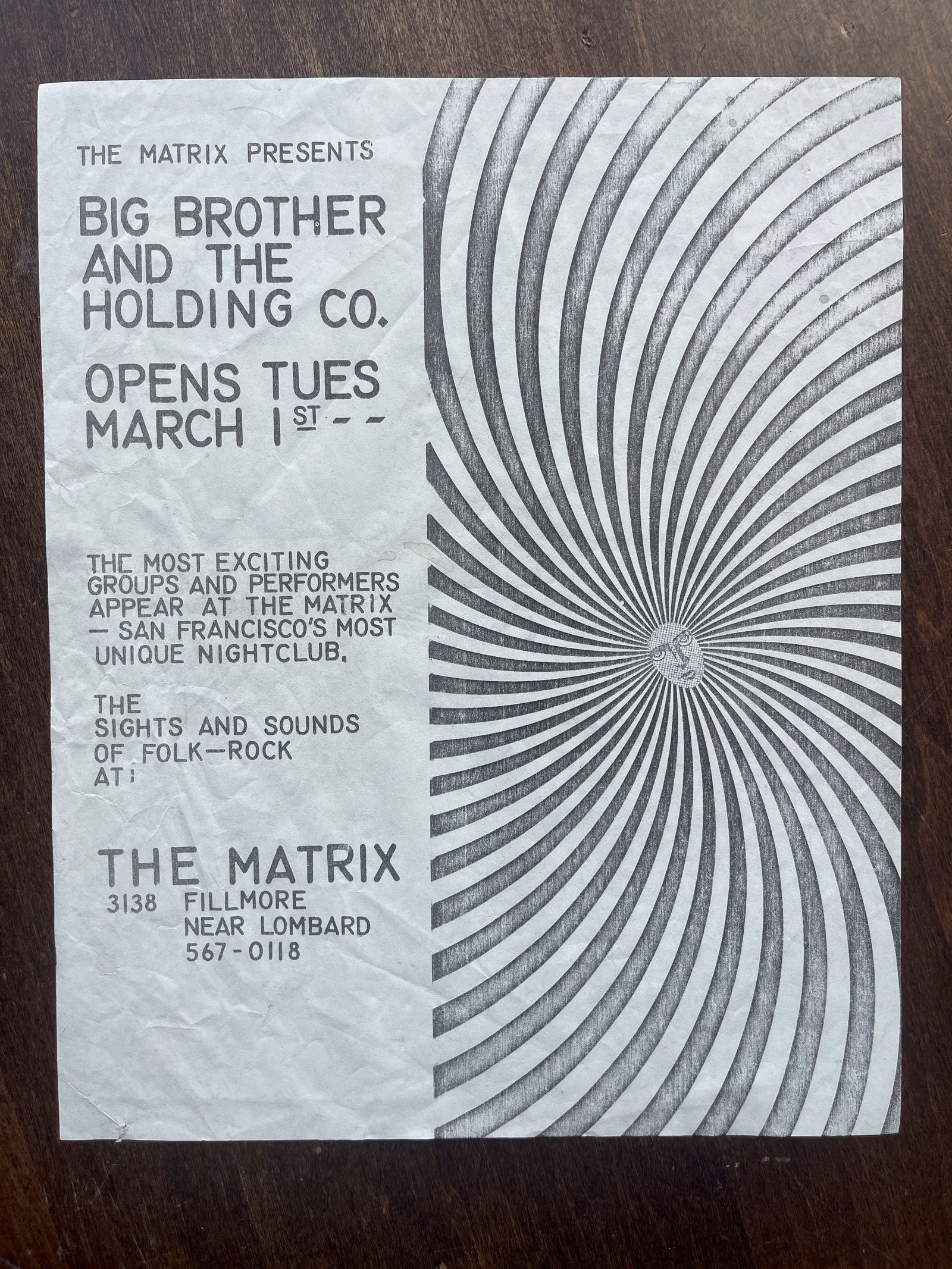 Big Brother Original Handbill At The Matrix Auction