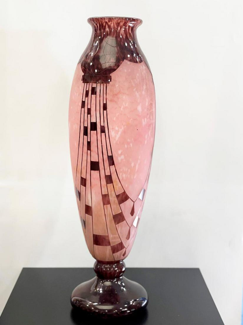 Charder Cameo Glass Large Vase Art Deco H: 27" D: 5" Auction