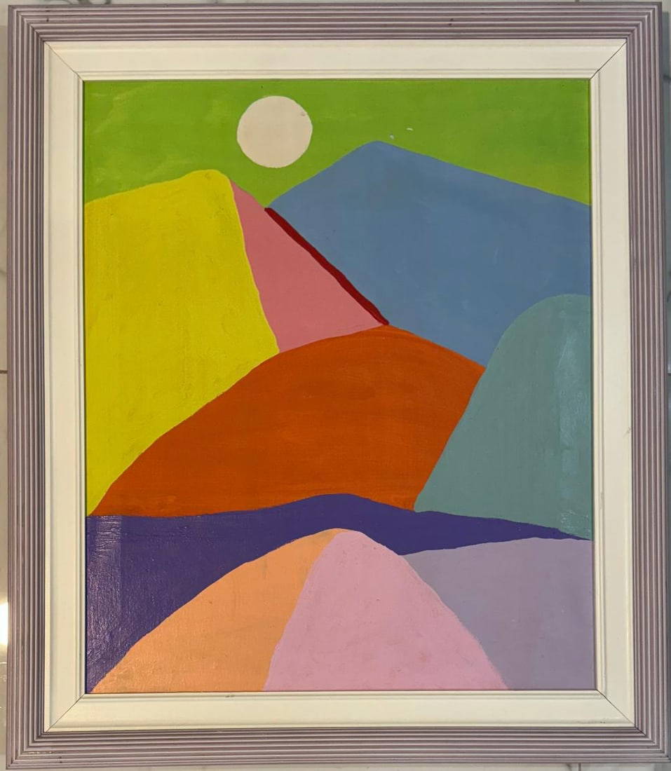 Etel Adnan Oil On Canvas Art: 24" X 20" Excellent Auction