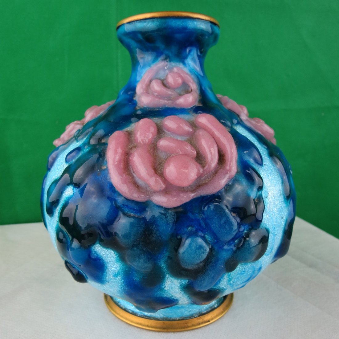 Enamel Vase Art Deco By Gamet France 1920 H: 6"