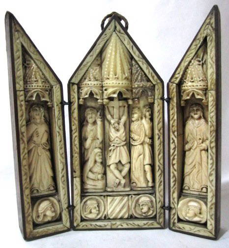 Ivory Triptych Circa 1840 Gothic Style H: 7.7" - Oct 15, 2015 | Carstens Galleries in FL