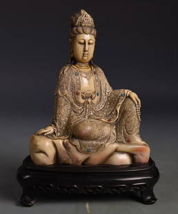 Chinese Shoushan Stone Figure, 'shangjun' Mark