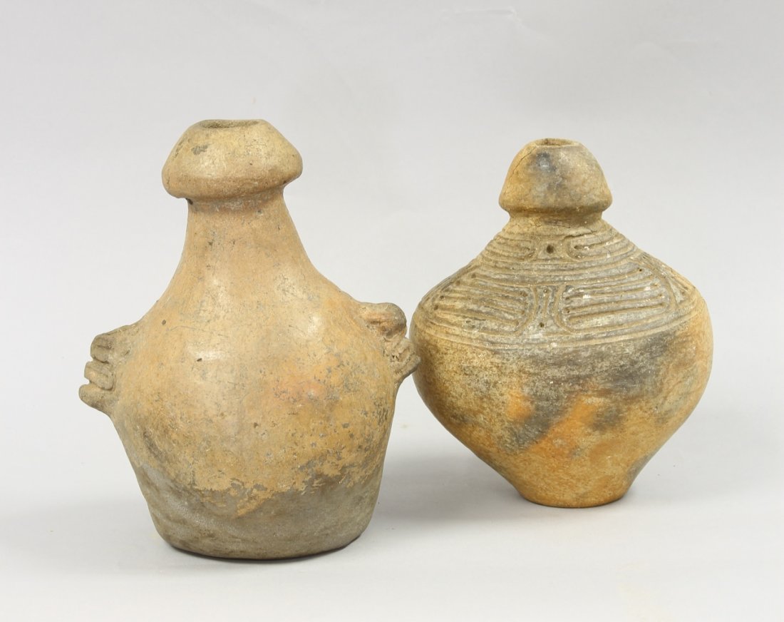 Two Taino Pottery Decorated Flasks