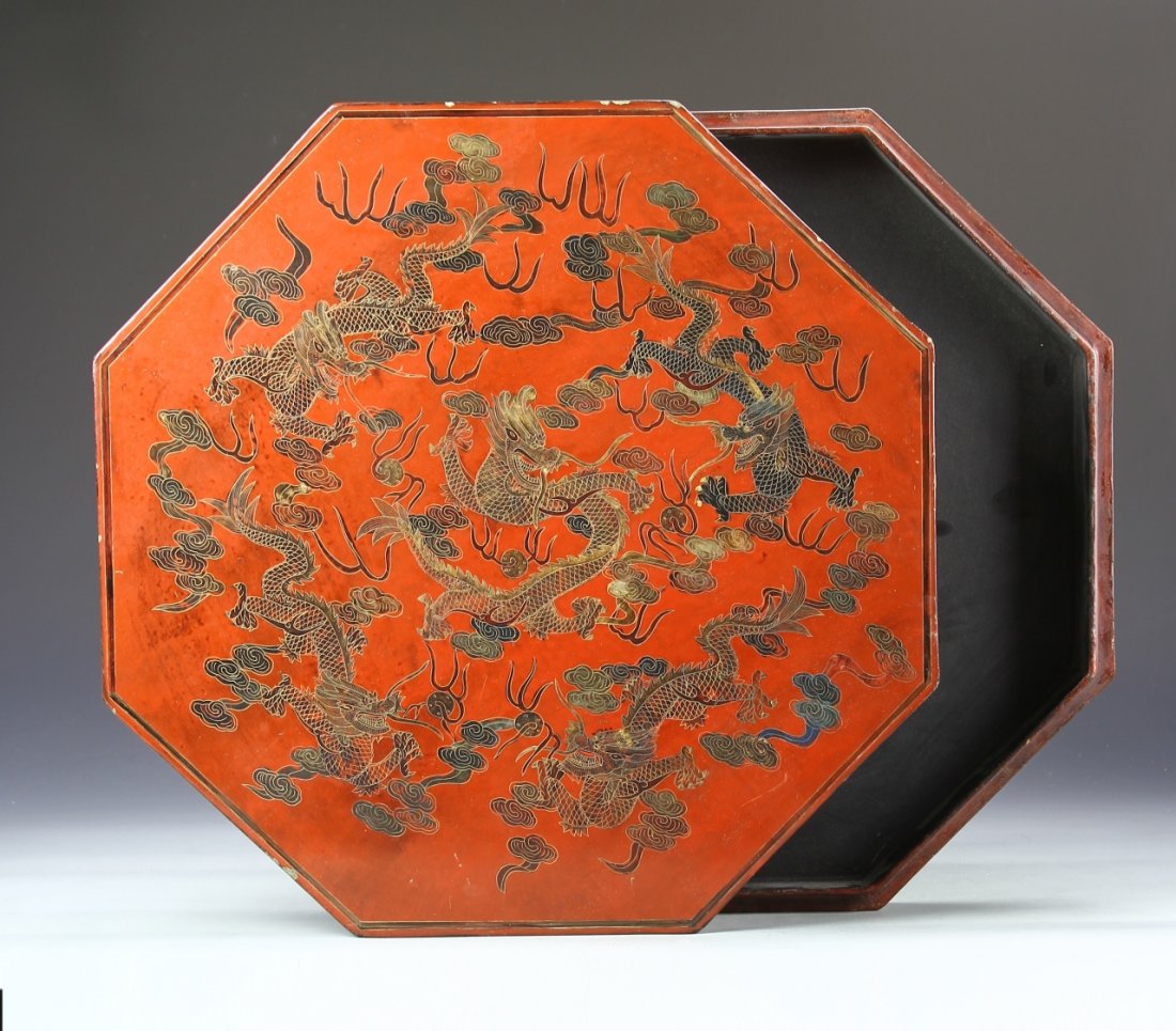 Chinese Lacquer Box With Dragon Motifs