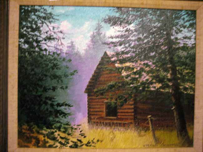 380: Stephen J Hubbell 20th Cent Oil Painting Log Cabin - Jul 15, 2012 ...