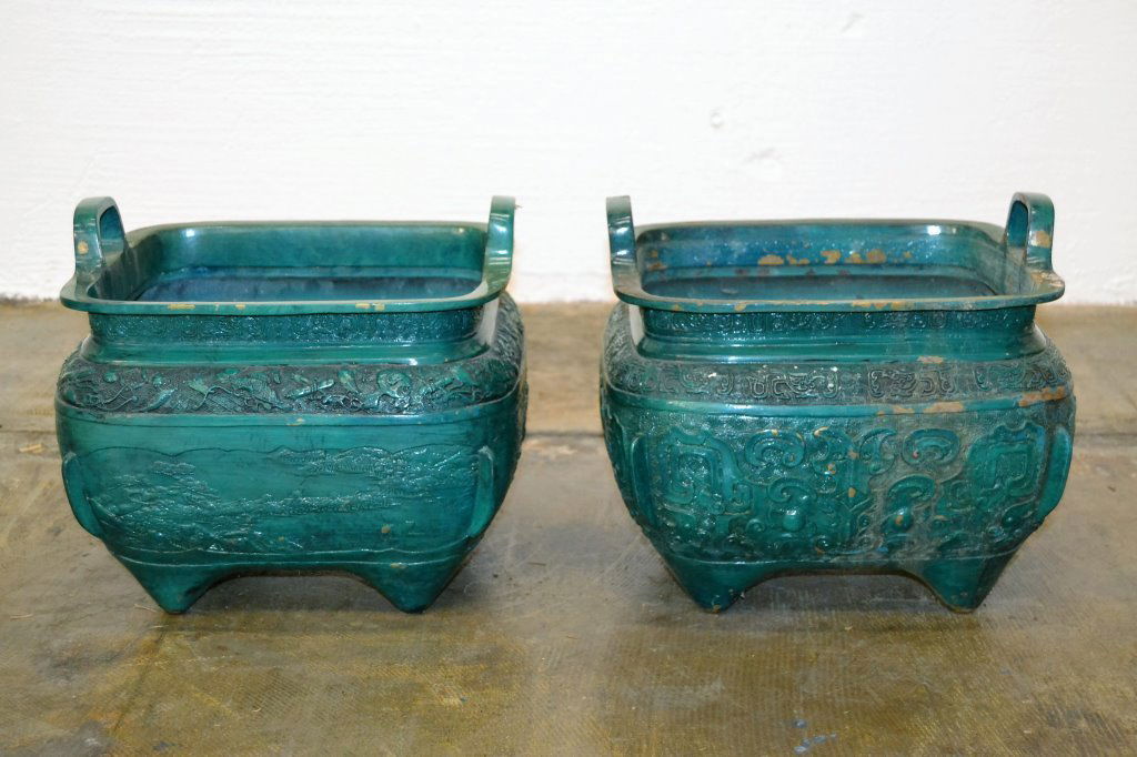 Pair Of Bronze Chinese Pots