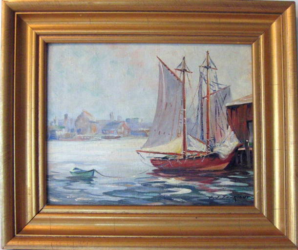 J. J. Enwright Oil On Board Harbor Scene, 8 By 10 Inche