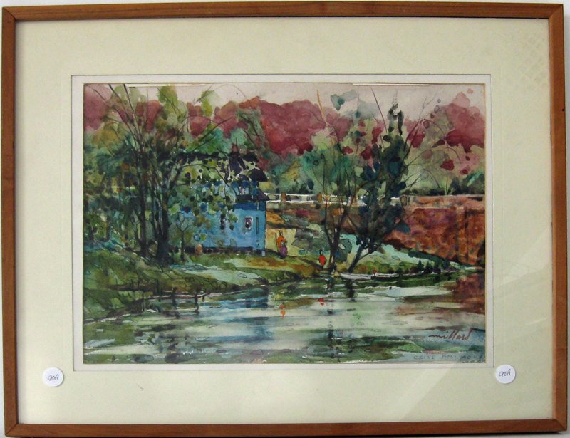 David Lyle Millard watercolor landscape with stream,