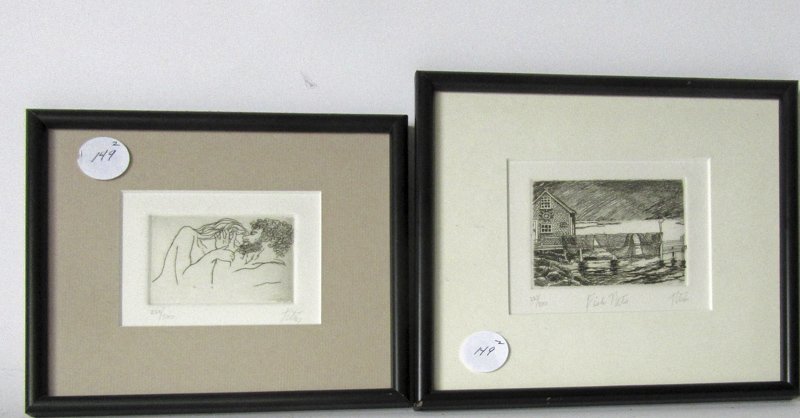 Lot of 2 Susan Booth Titus etchings, "Fish Nets," and,