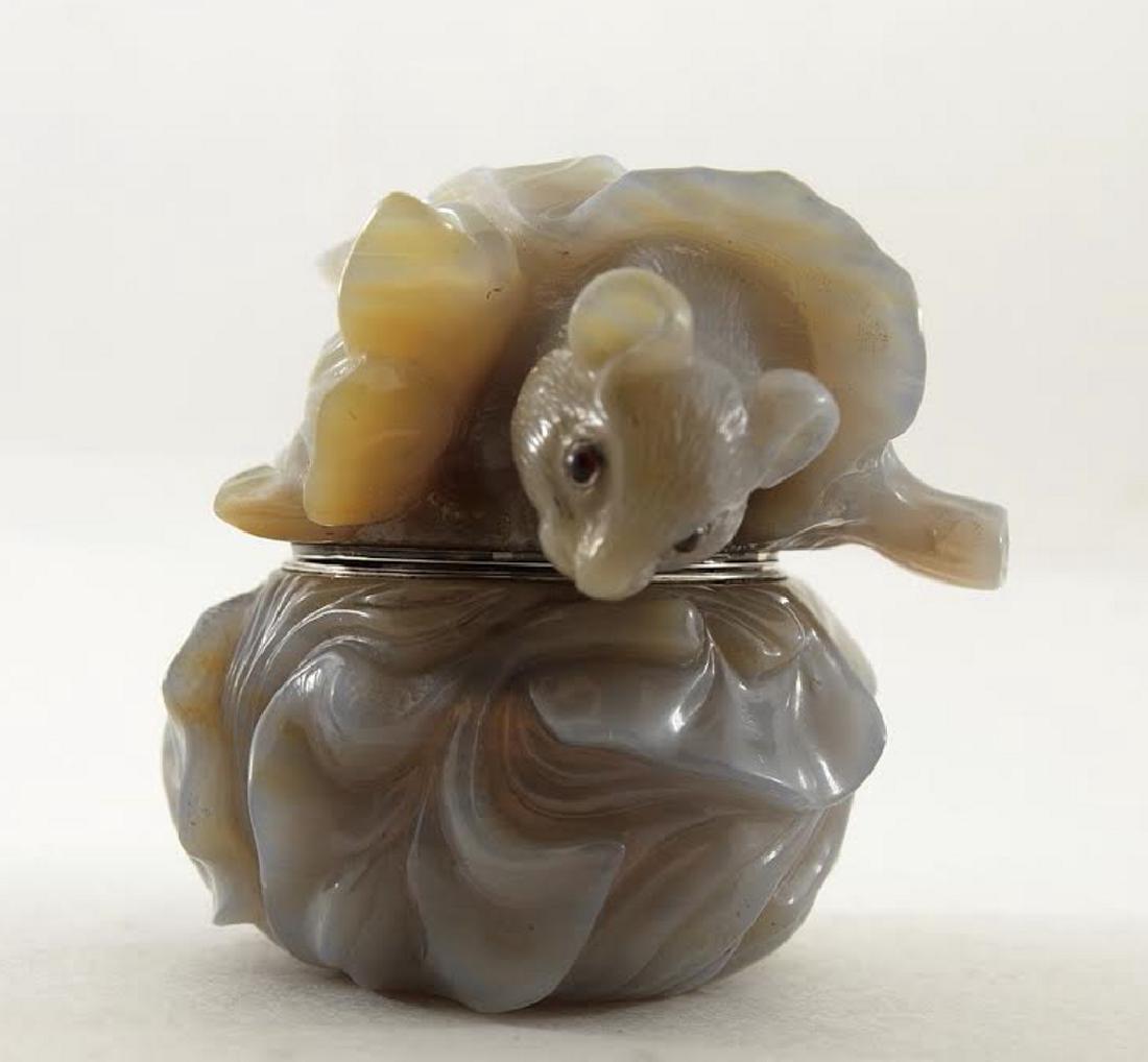 Faberge Agate Mouse & Silver Box W/Ruby Eyes